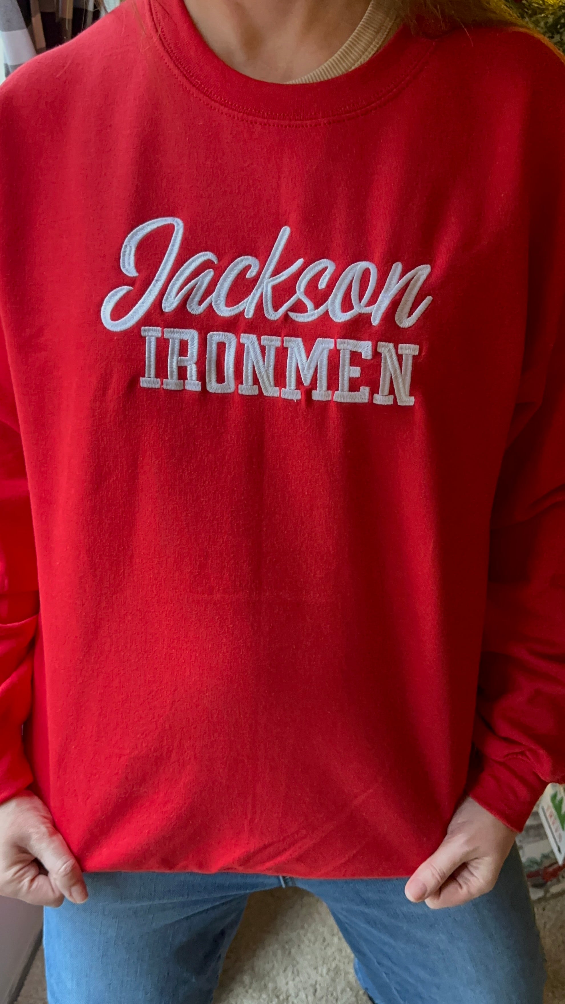 Jackson Ironmen Sweatshirt | Unisex White Embroidery – Connolly Creates